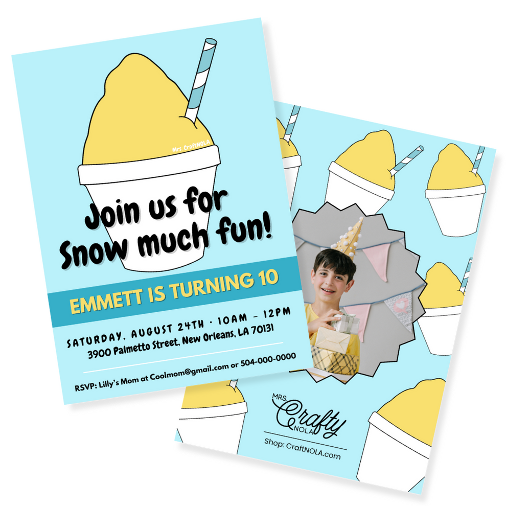Blue and Yellow Snowball Birthday Invitation - Canva Template – Craft NOLA